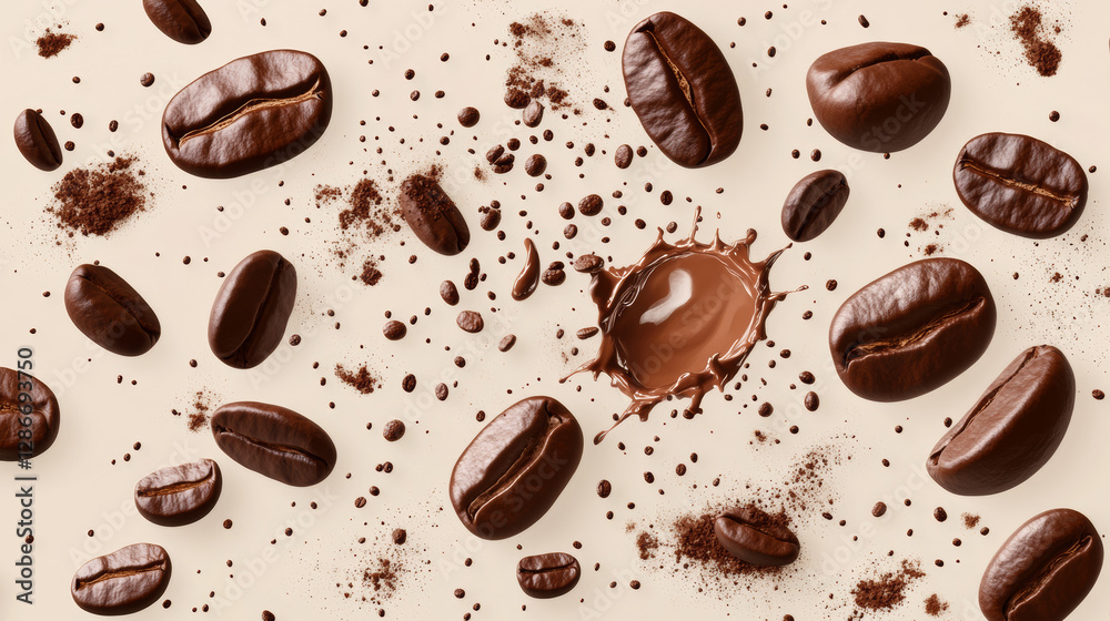 Ground coffee bean or chocolate powder in different shapes and borders ...