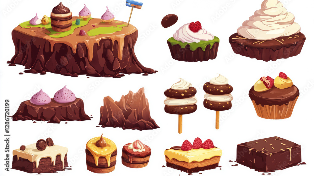 Candy land game ui design elements - fantasy fairytale ground island ...