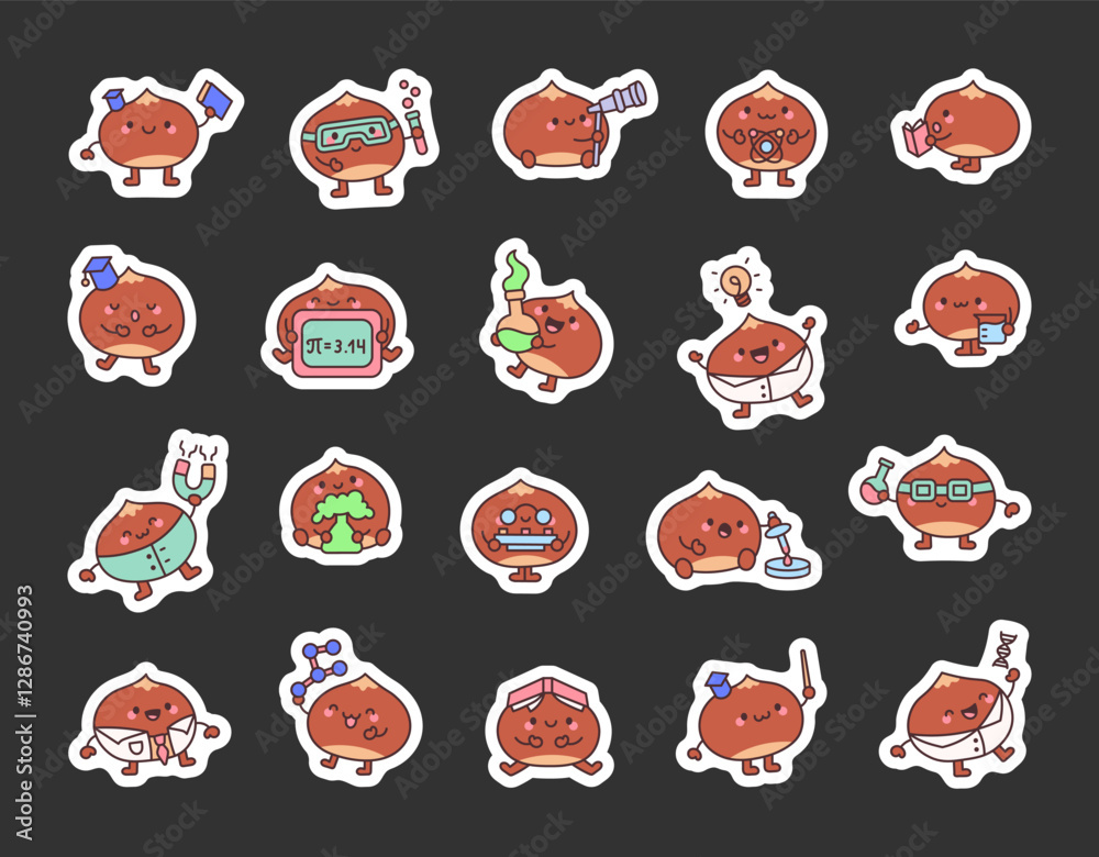 Chestnut science experiments set with educational cartoon characters ...