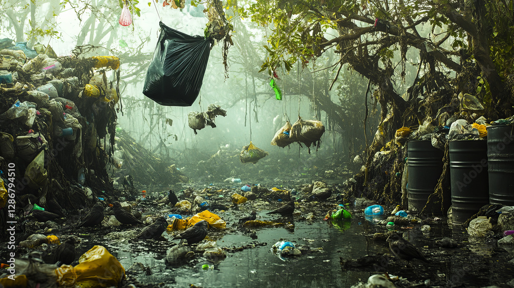 Environment contamination, nature pollution with plastic and toxic ...