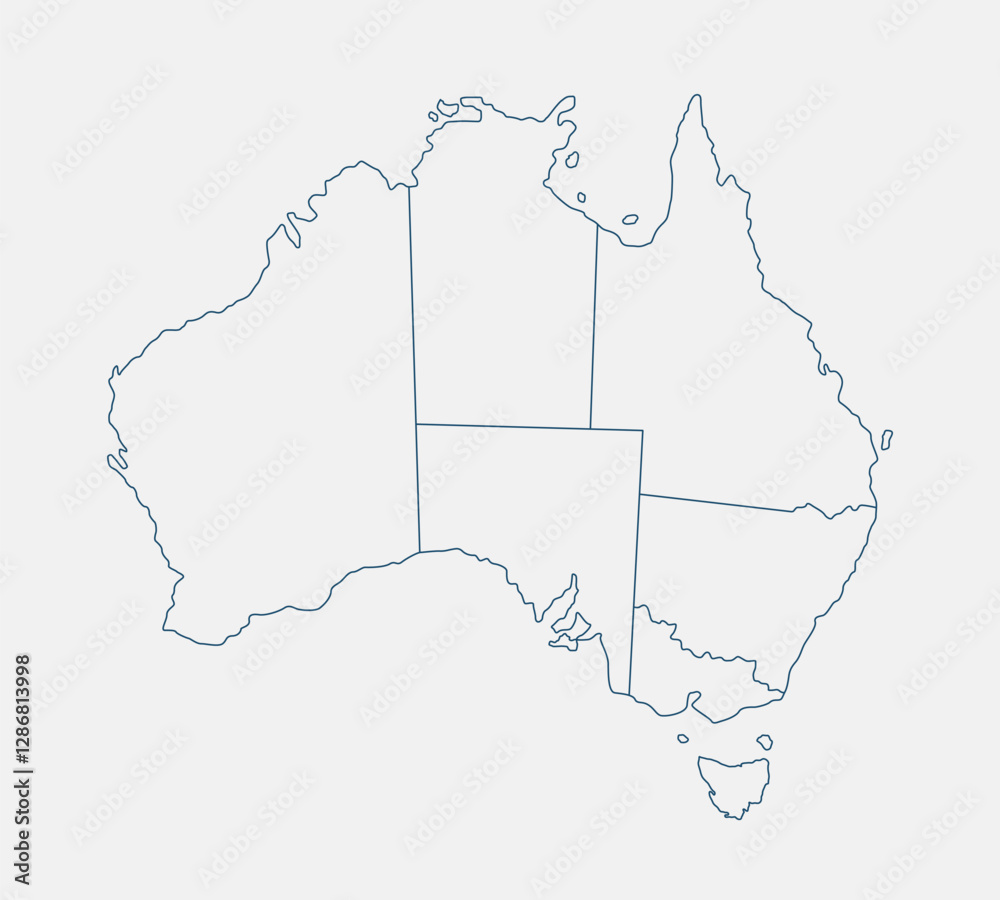 Outline Australia map isolated on white background. Australia map ...