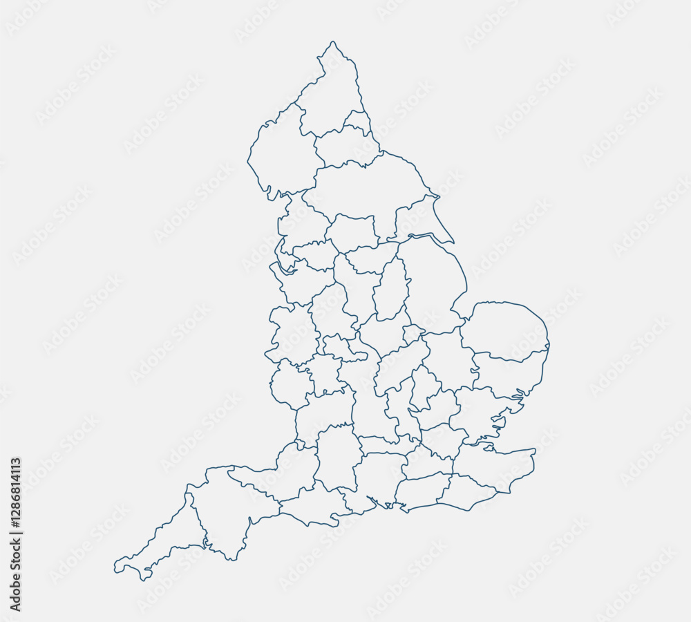 Outline England map isolated on white background. England map. England ...