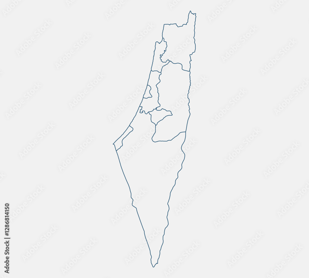Outline Israel and Palestine map isolated on white background. Israel ...