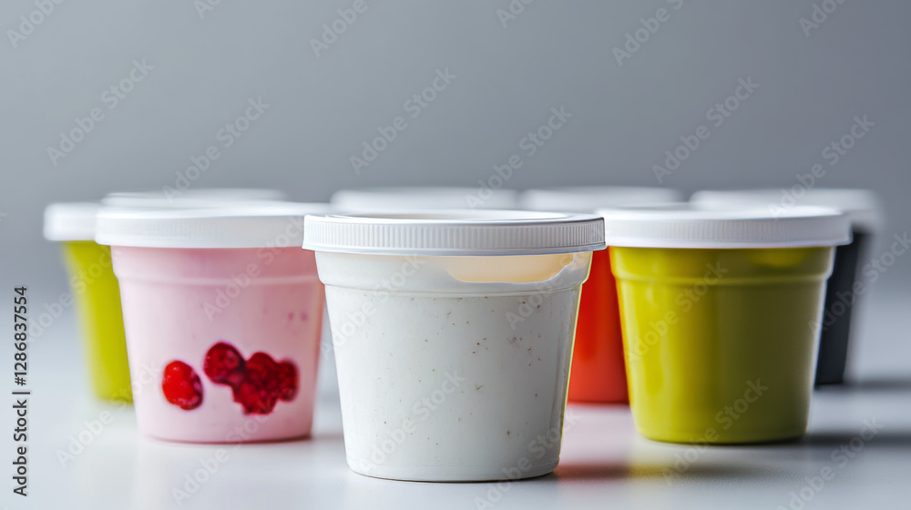 Plastic yogurt cup mockup. White cream pot package for yoghurt. 3d ...
