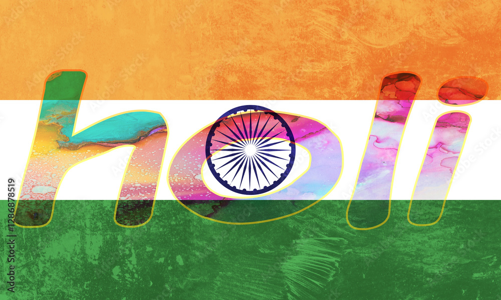 "Holi" in flowing script over Indian flag hues, capturing the joy and ...