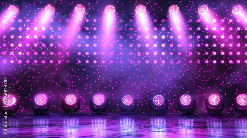 Vibrant stage design with pink spotlights and purple backdrop for a ...
