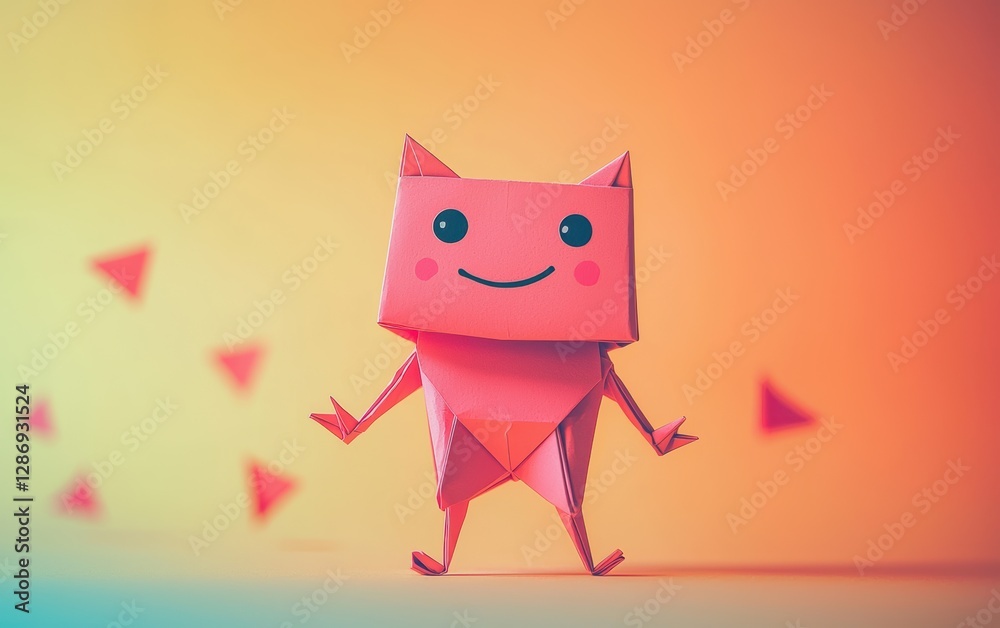 Cute paper monster with origami folds, standing on tiny legs, adorable ...