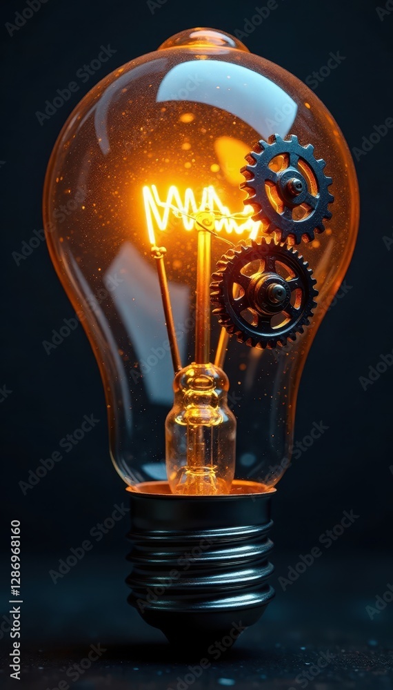 Gears turn inside a light bulb with intricate mechanisms, revealing its ...