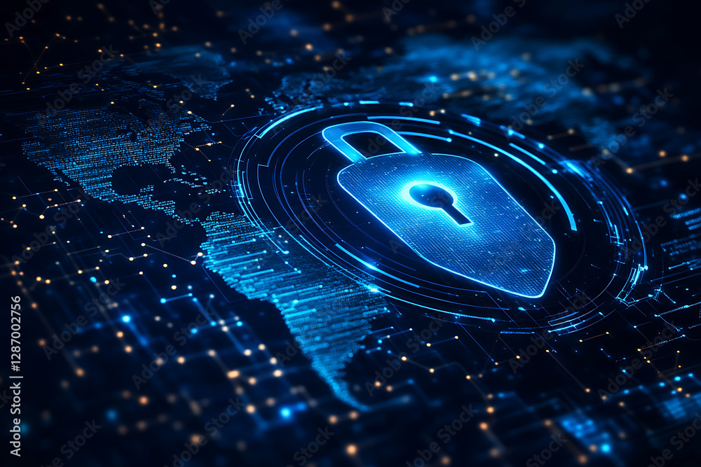 Cybersecurity concept, digital shield protecting global network ...