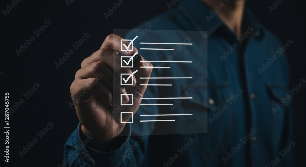 Completing digital tasks checking off boxes on virtual checklist ...