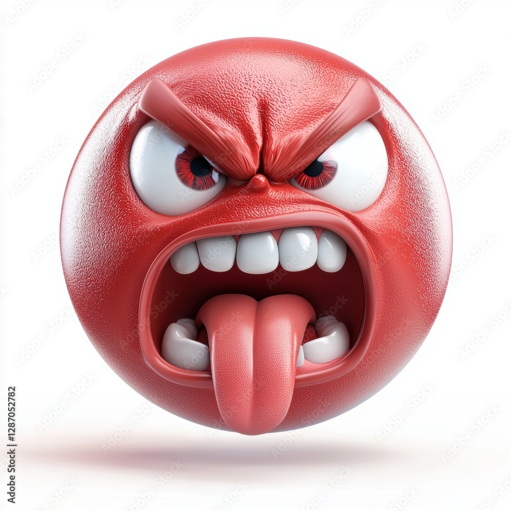 N angry red-faced emoji with its tongue sticking out in rage isolated ...