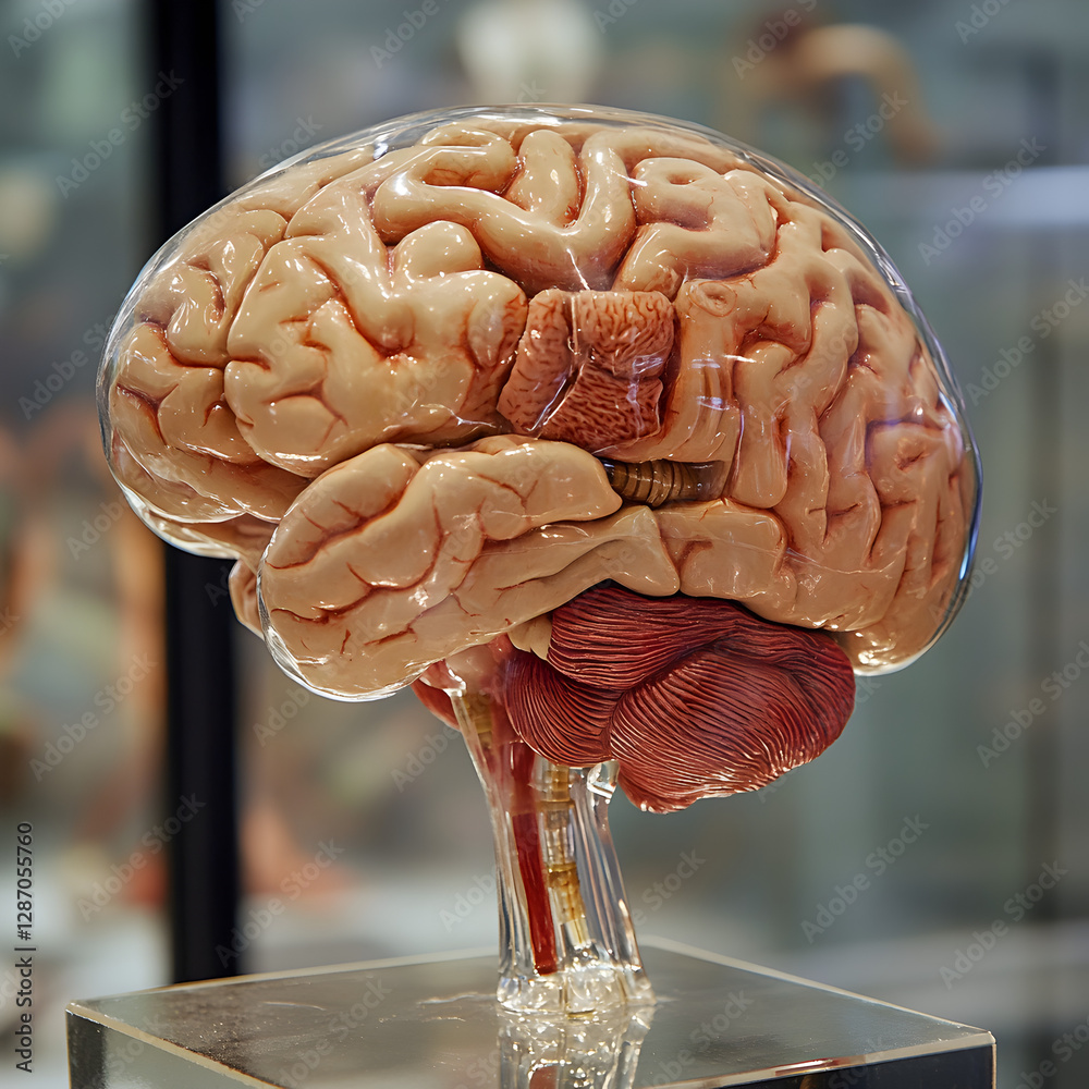 Detailed anatomical model of the human brain displayed in a museum ...
