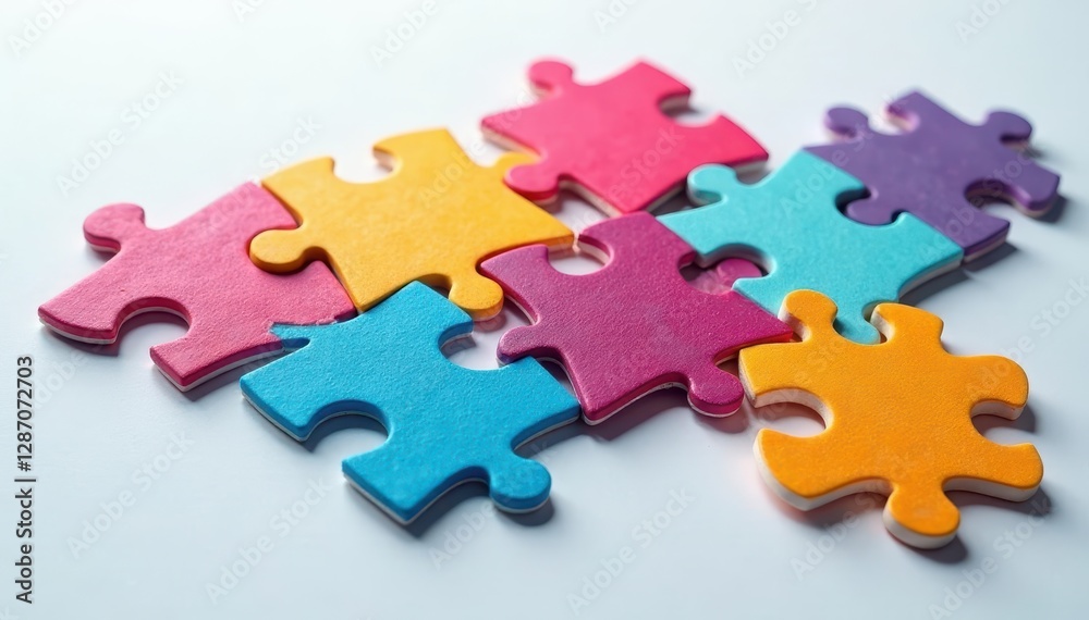 Interlocking puzzle pieces forming a flowchart, development, flowchart ...