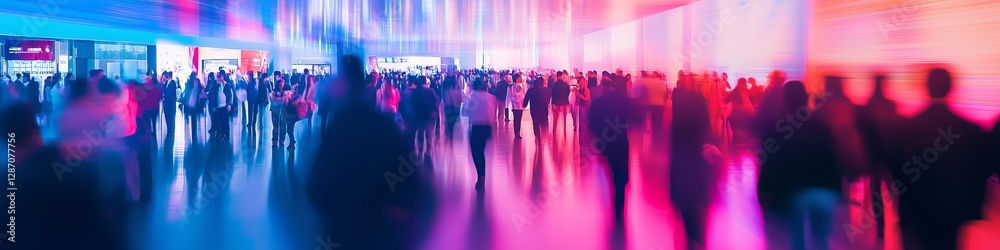 Exhibition expo event trade fair hall with busy bustling people walking ...