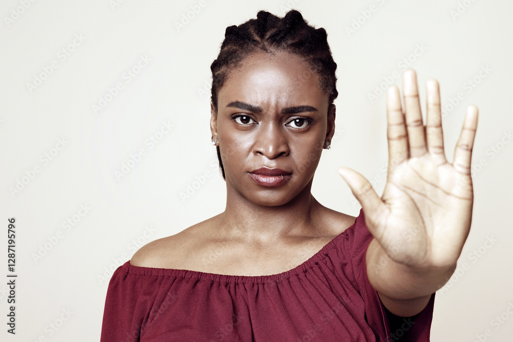 Young angry african american woman in casual outfit making the hand ...