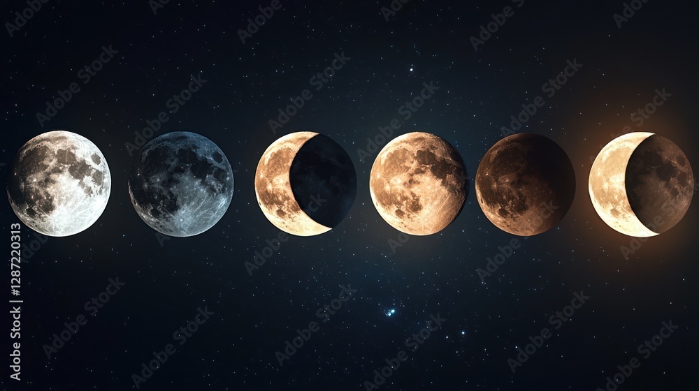 Lunar phases sequence, night sky, celestial event, educational ...