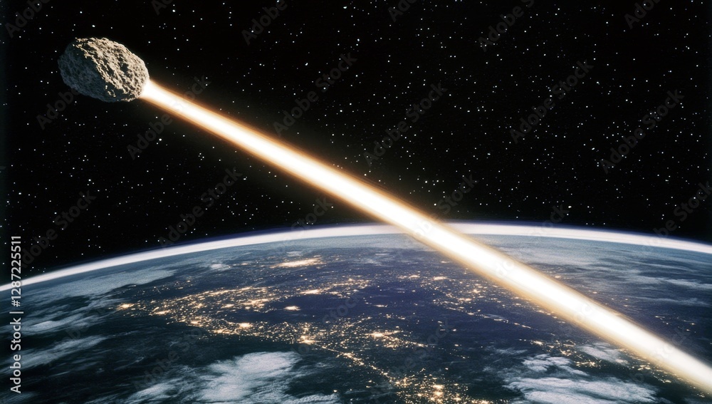 Asteroid deflection, Earth, space, laser, night, impact avoidance ...