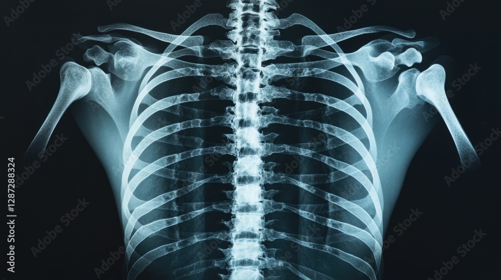 Upper Body Bone Structure X-Ray: Detailed Skeletal Anatomy Stock ...