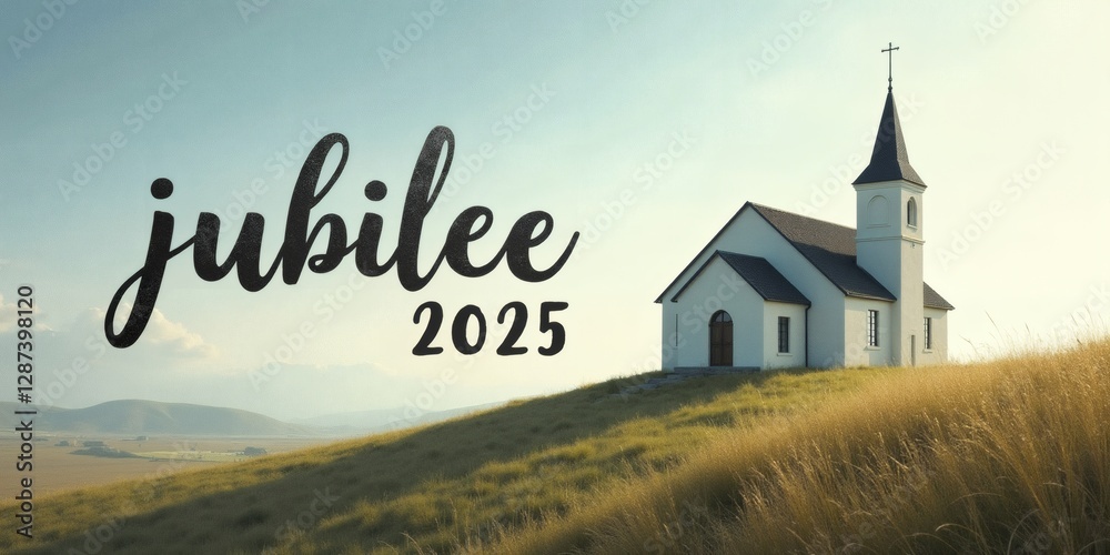 Jubilee 2025 Christian, church in a landscape with text jubilee 2025 ...