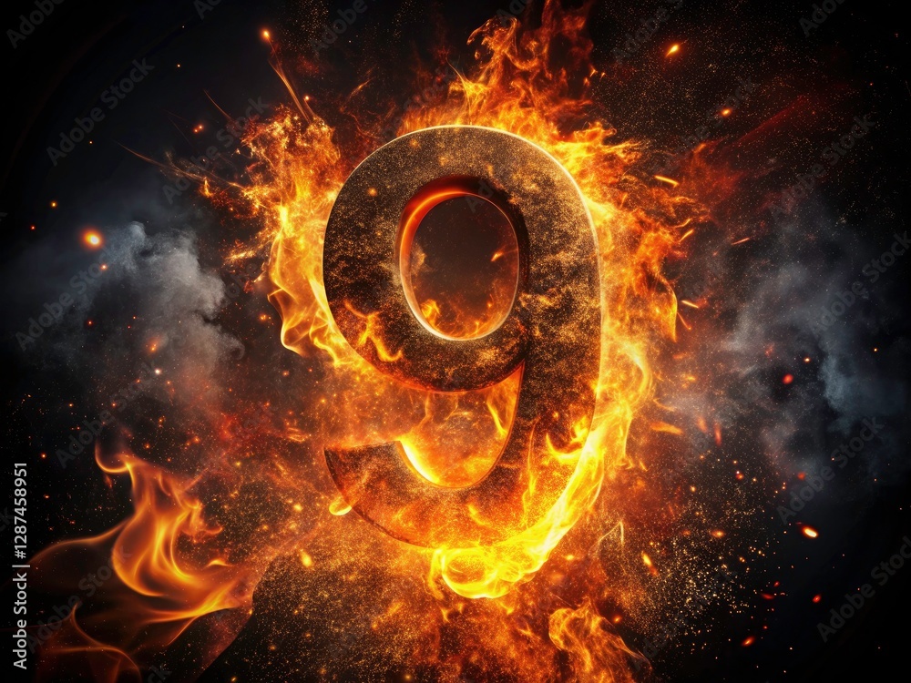 Low Light Burning Number 9, Fiery Nine, Night Photography, Embers, Dark ...