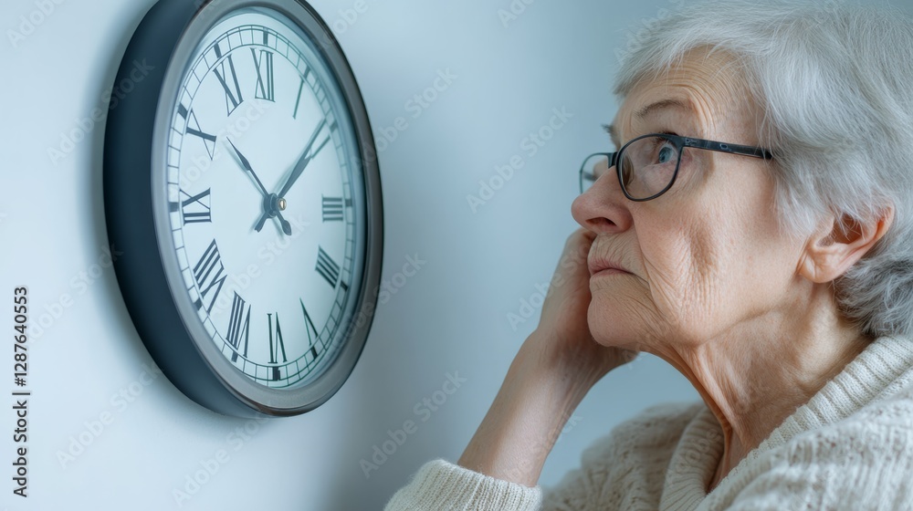 Dementia symptoms in a senior person looking at a clock but unsure how ...