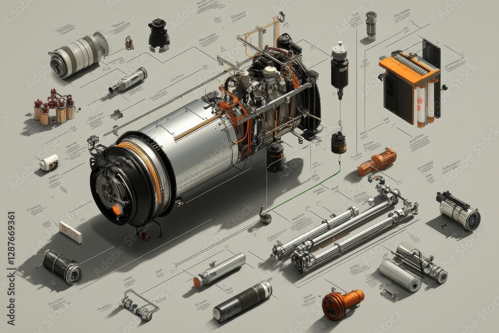 An exploded diagram of an NGV fuel system, labeling each component for ...