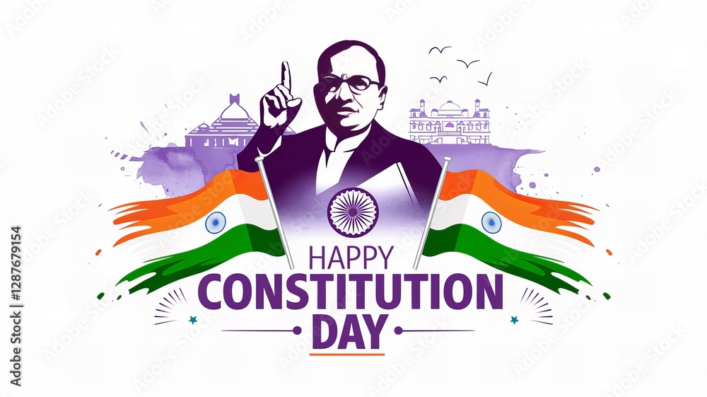 Happy Indian Constitution Day illustration featuring Dr. B.R. Ambedkar ...