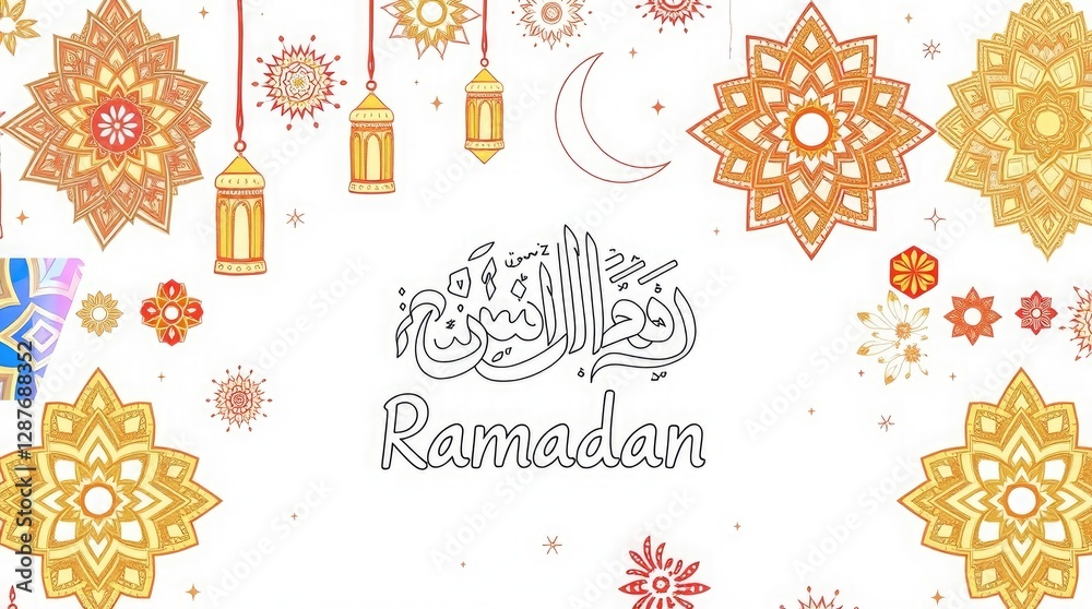 Bright lens flares and hand-drawn Islamic geometric designs and ...