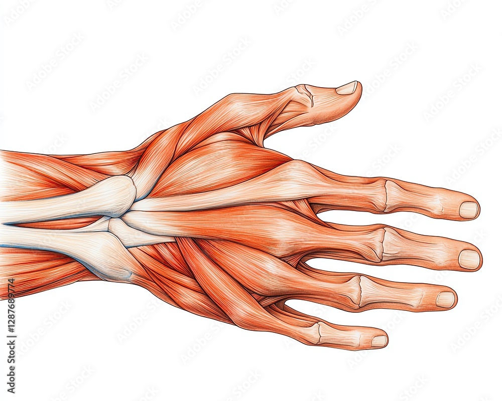Draw a human hand in motion, focusing on the different muscles and ...