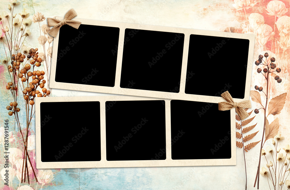 Nostalgic scrapbooking banner with moodboard pictures album grid for ...