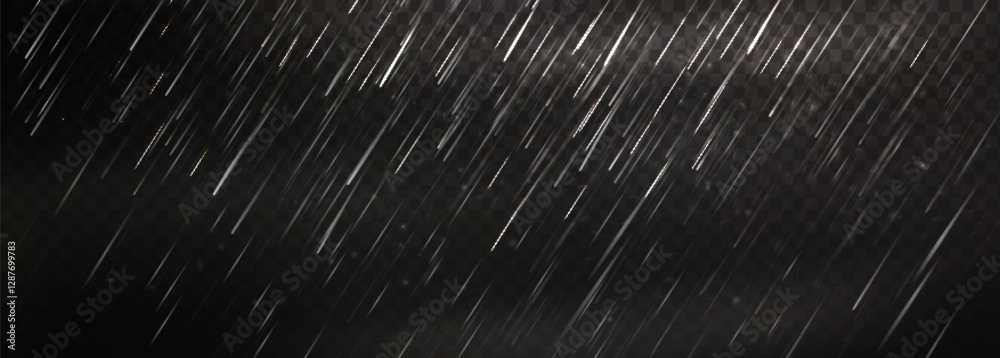 Rainy weather effect on transparent background. Vector realistic illustration of heavy rain ...