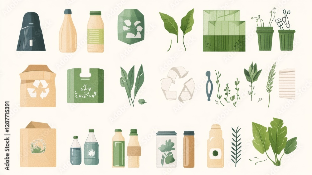 Contemporary eco-friendly icon set with recycled paper texture ...