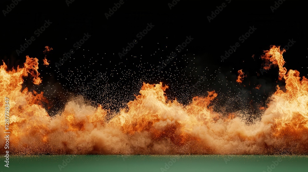 Controlled fire blast for action scenes, strong flames, isolated on ...