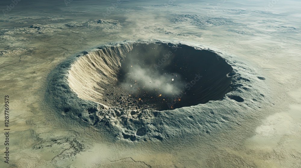 satellite capture of a meteor impact site, showing a newly formed ...