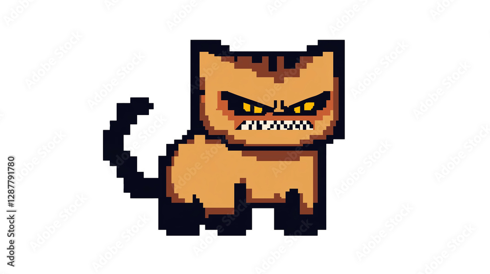8-bit pixel art of an angry cat, simple design, transparant background ...