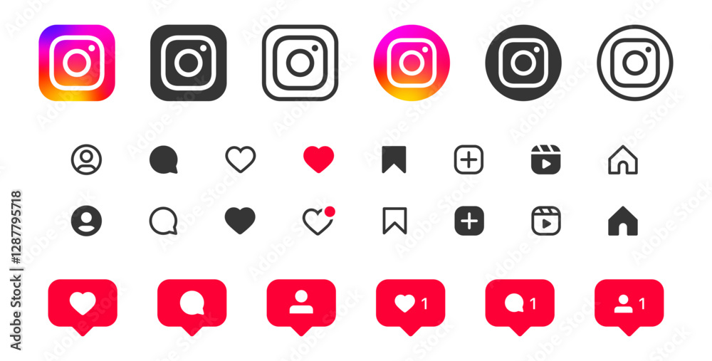 Instagram icons collection set. social media icon like, comment, share ...