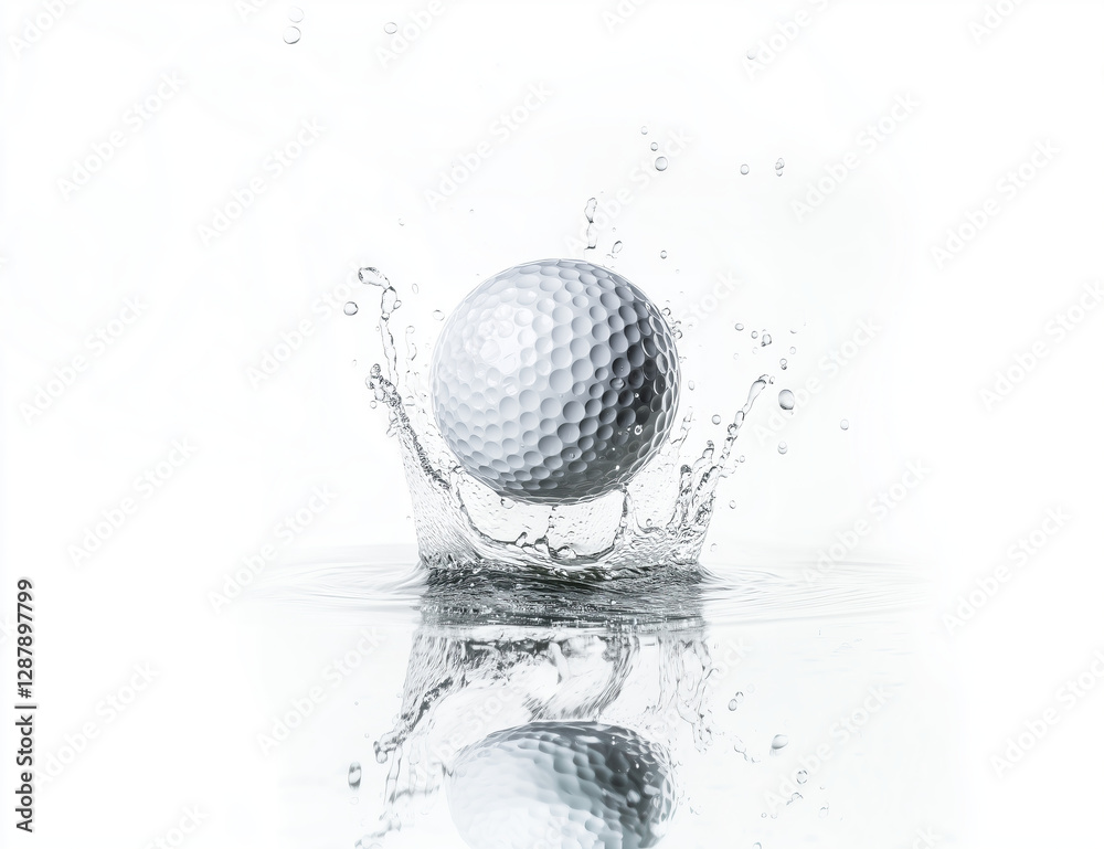 Dynamic splash from a golf ball hitting the water, capturing energy and ...