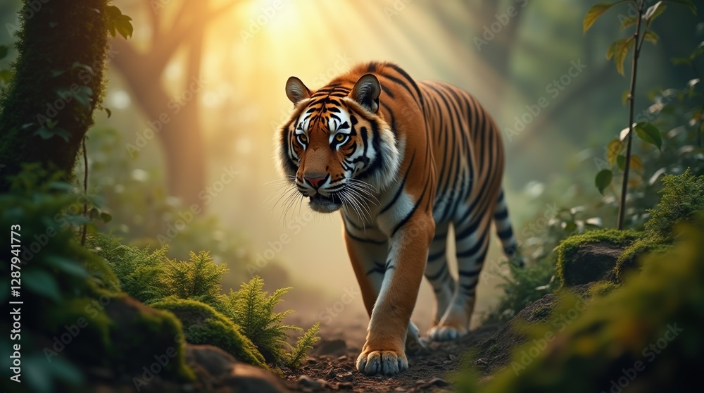 Majestic Bengal Tiger in a Misty Jungle. Conservation Theme. World ...