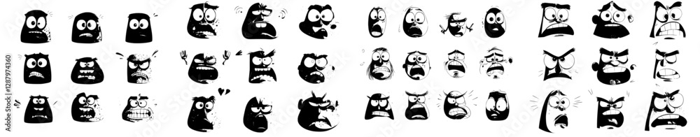 Modern icons of cartoon face expressions are isolated, featuring ...