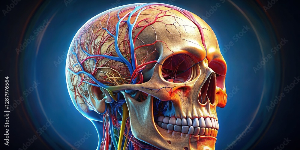 3D Medical Illustration: Human Skull Cross-Section, Cranial Floor ...