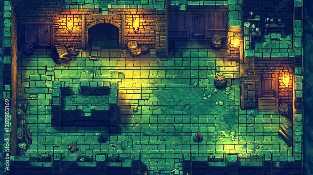 Top-Down View Pixel Art Fantasy Dungeon Map Stock Illustration | Adobe ...