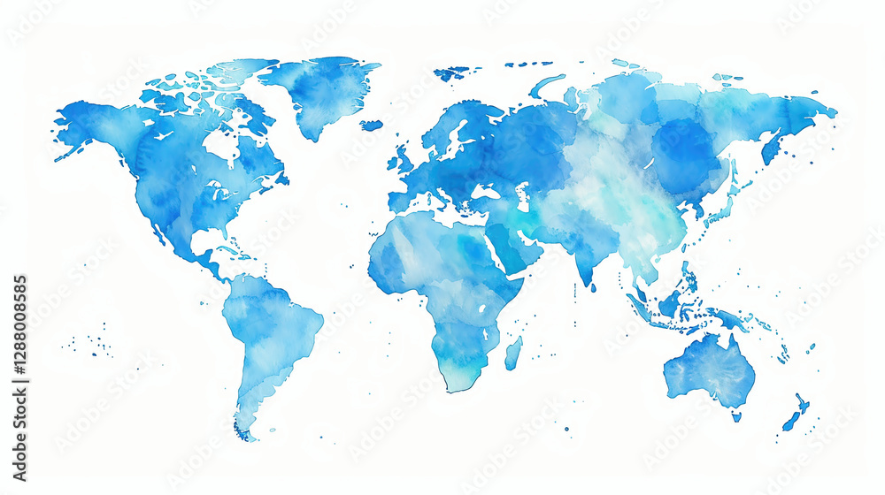 Blue Watercolor World Map. The world map in blue watercolor . Vintage ...