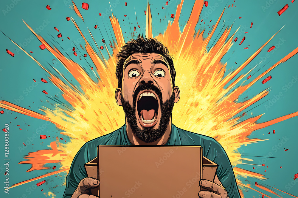 Surprised man opens box with crazy, unexpected explosion, day of ...