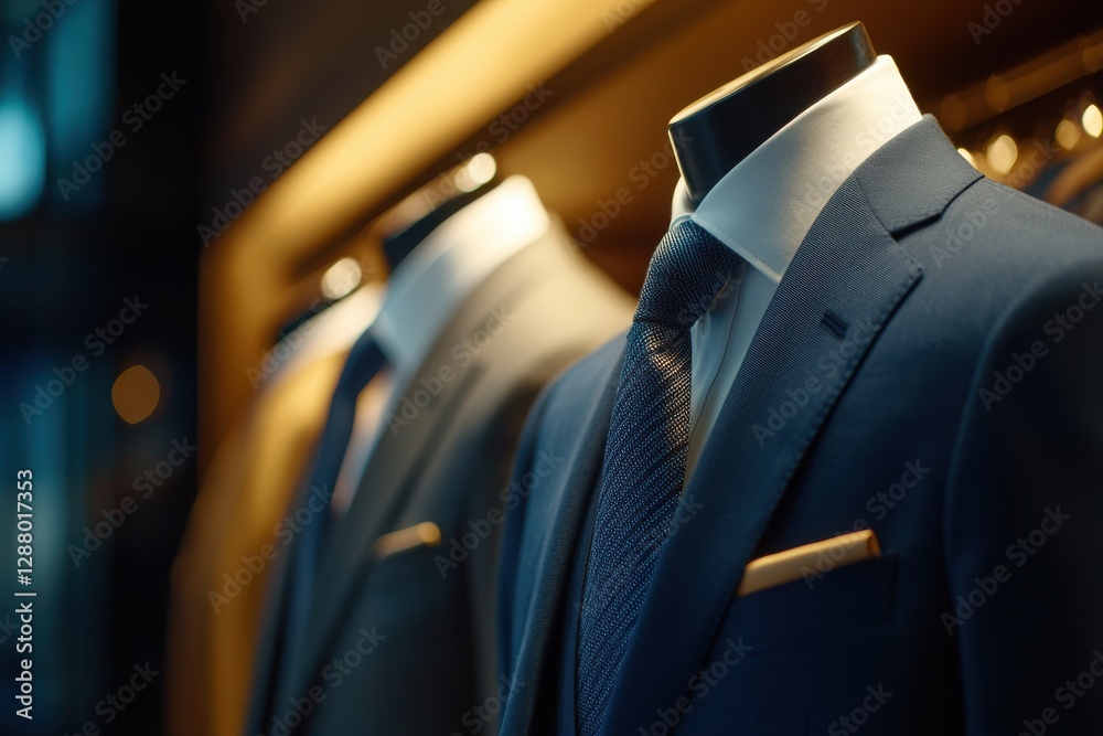 Elegant formal attire display with professional mannequins in upscale ...