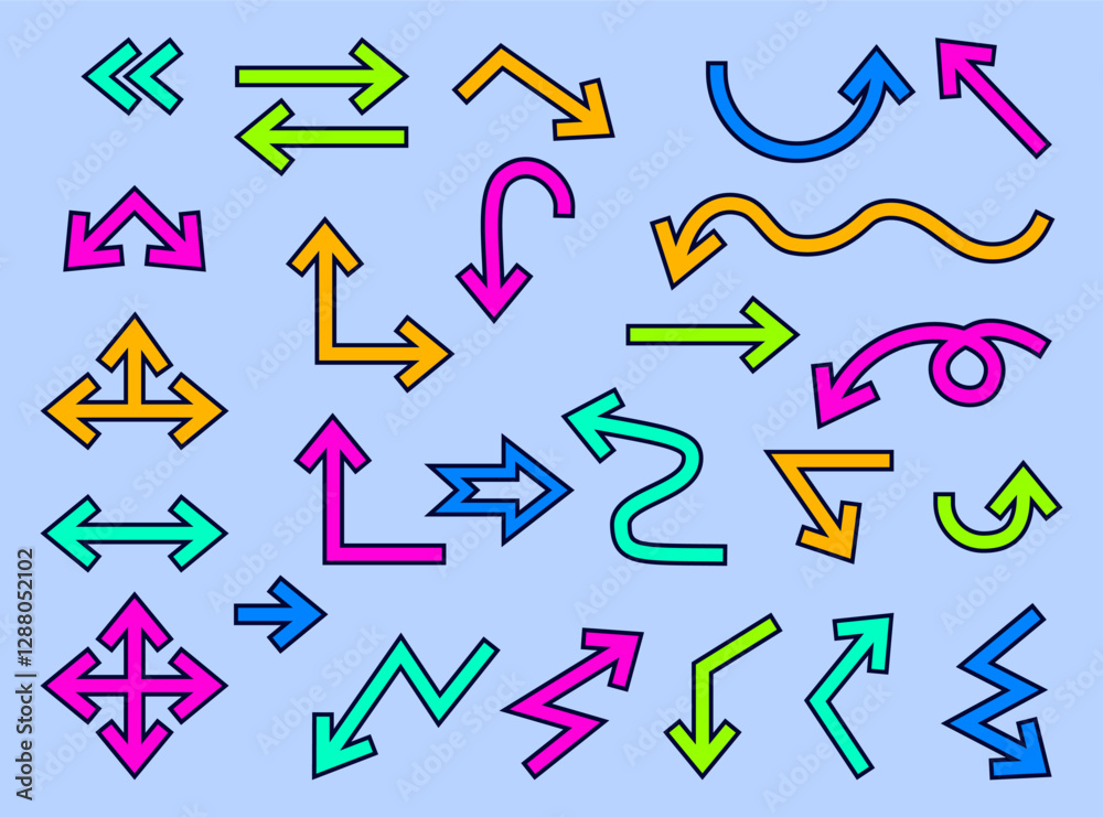Color Directional Arrows. Bright Lines Sign Directions Right Left Down ...