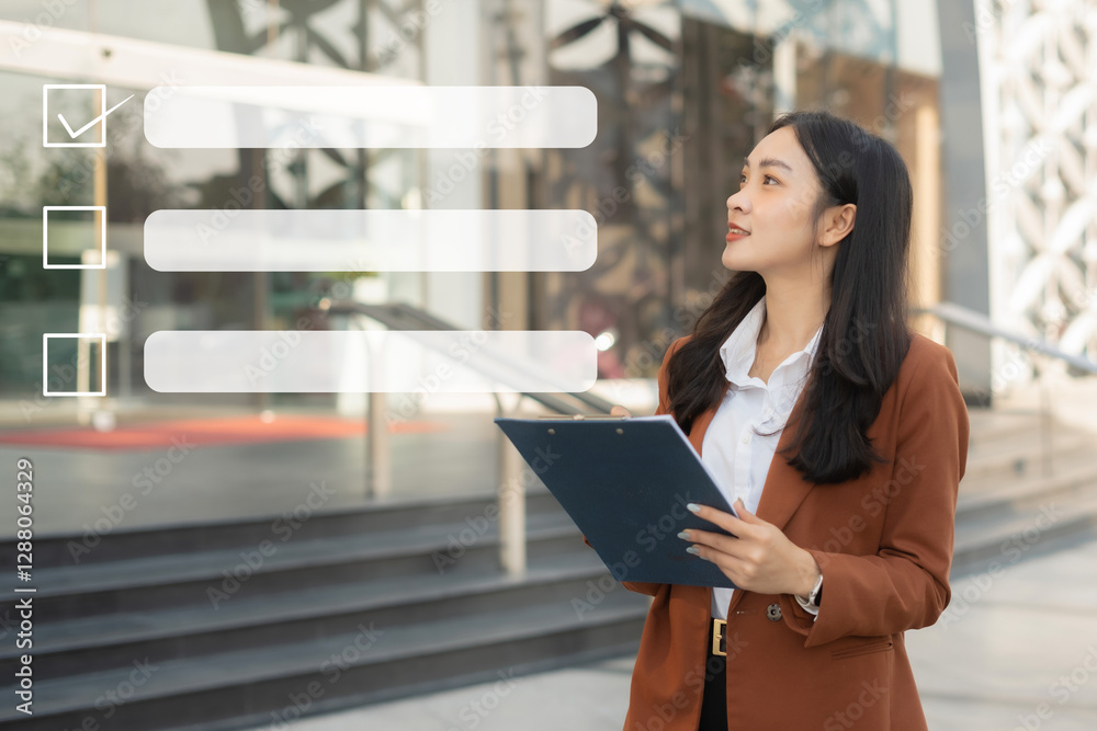 Business performance checklist concept, businessman using tablet and ...