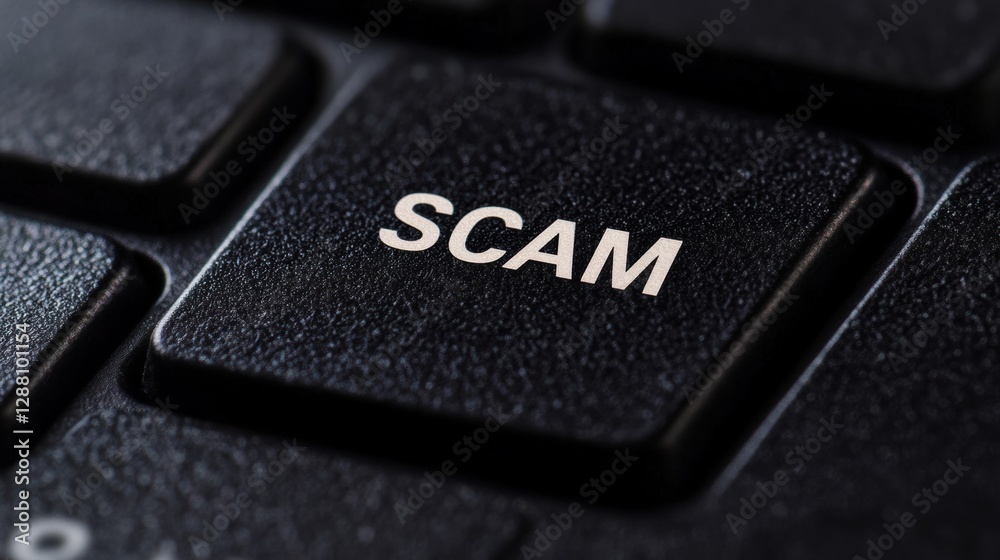 Key with the word scam in bold white letters on a keyboard Stock ...