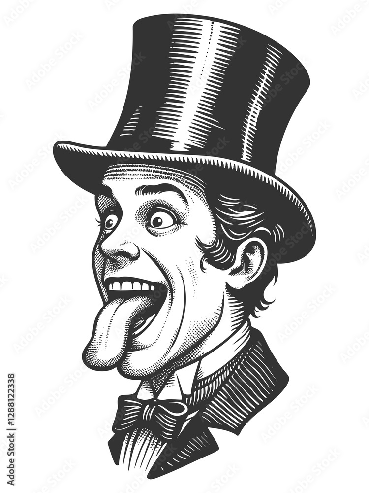 Silly stupid facial expression gentleman with curled mustache and top ...