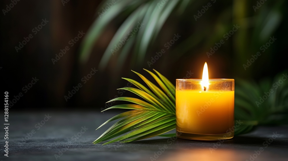 Serene Ash Wednesday Still Life: A Palm Leaf and Burning Candle ...