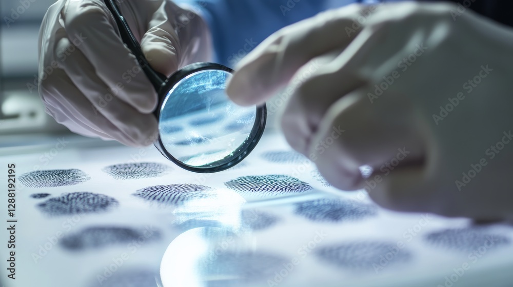 Criminal investigation officer reviewing fingerprints in the lab ...
